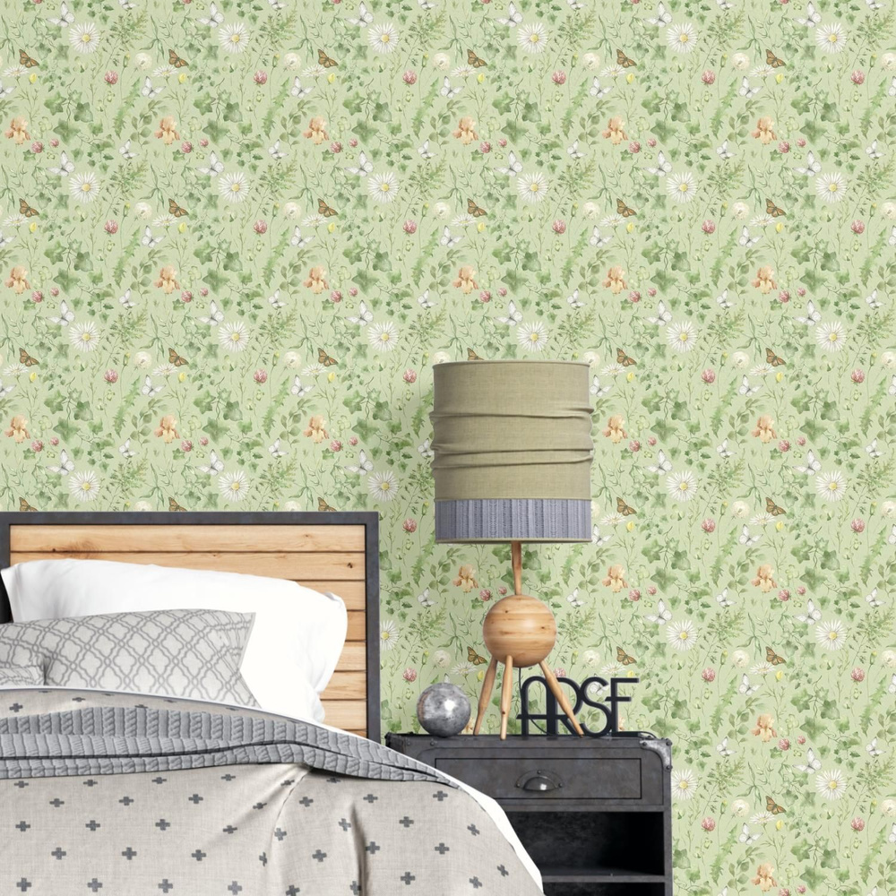 Зеленые цветочные обои с ромашками decoracion 7210205 - купить по ...