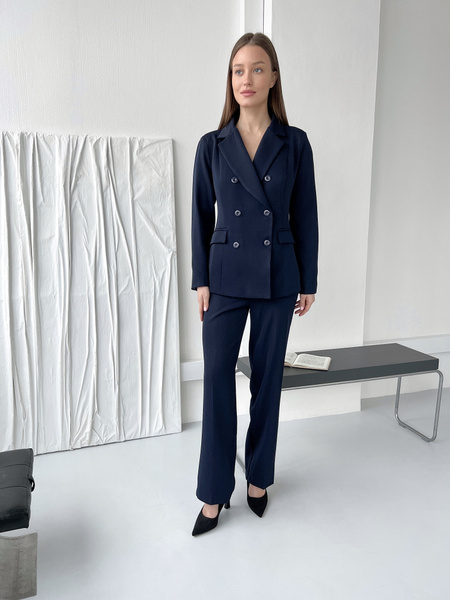 Костюм классический Женский Milliant двойка синий, размер 46 Однотонный ...