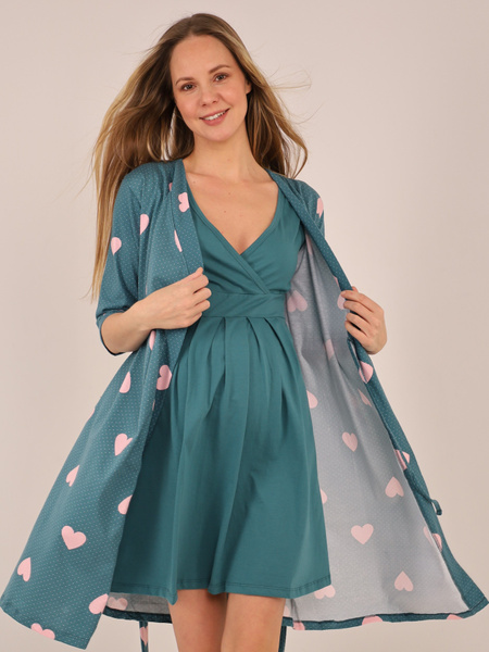 Комплект одежды Женский mamajane Домашний бирюзовый, размер 56 Хлопок, рост 158-176 Карманы ...