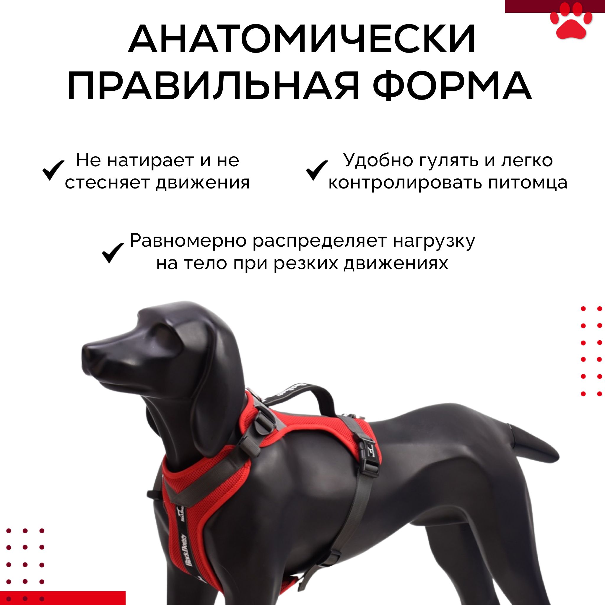 Шлейка для собак анатомическая со светоотражающими элементами, красная ...