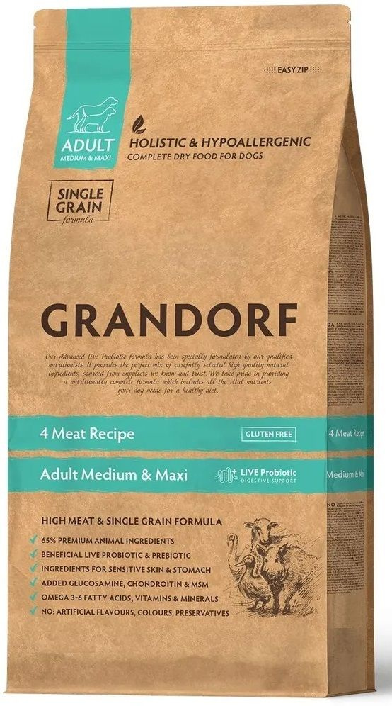 GRANDORF 4Meat Recipe Adult Medium & Maxi 3 кг Сухой корм для собак ...