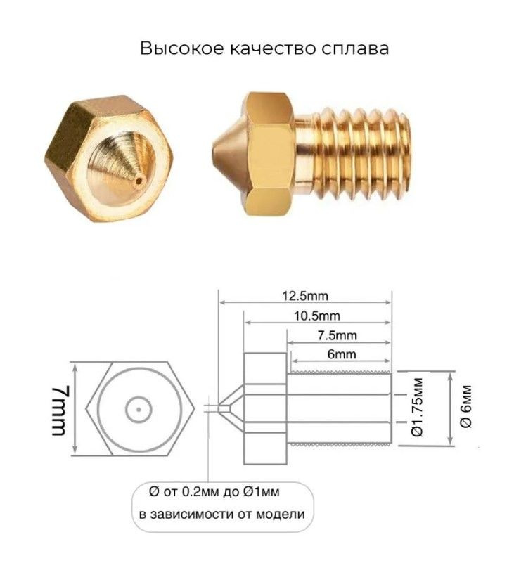 Сопло латунное для 3D принтера, E3DV6, V5/V6 / Сопло для 3д принтера ...