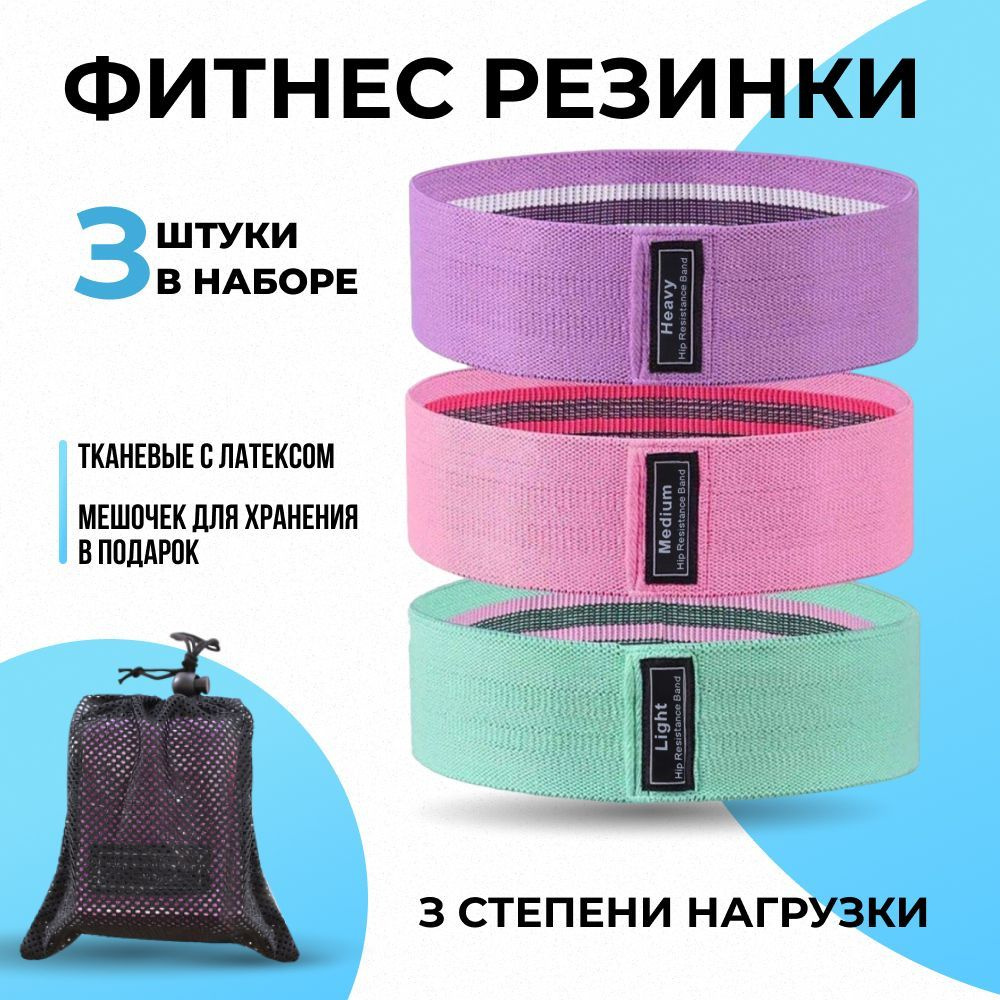 Резинки для фитнеса тканевые, набор 3 штуки. Фитнес резинка тканевая ...