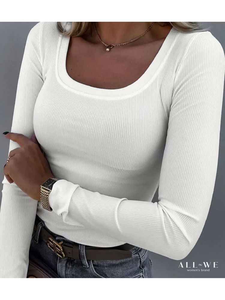 Лонгслив Женский белый Длинный размер 46 Трикотаж приталенный