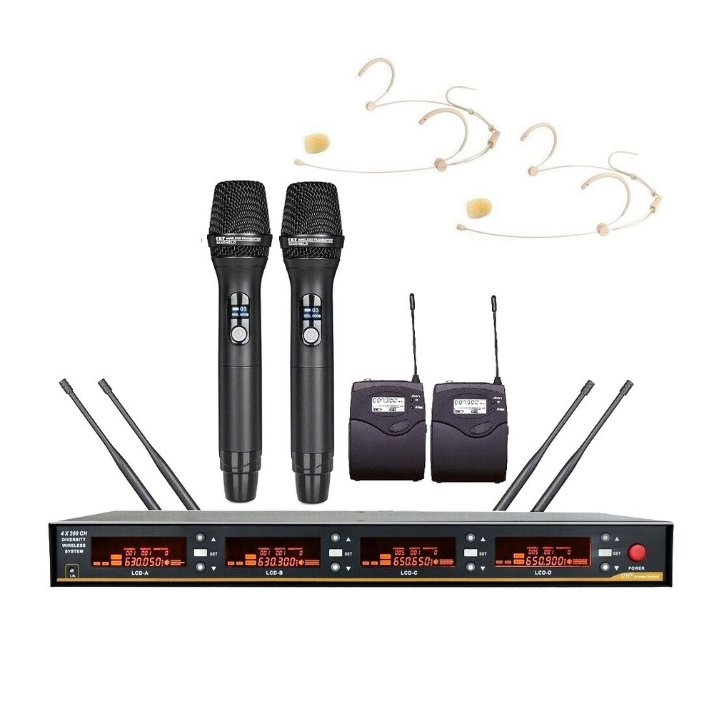 Микрофон универсальный 4-канальная беспроводная микрофонная система UHF ...