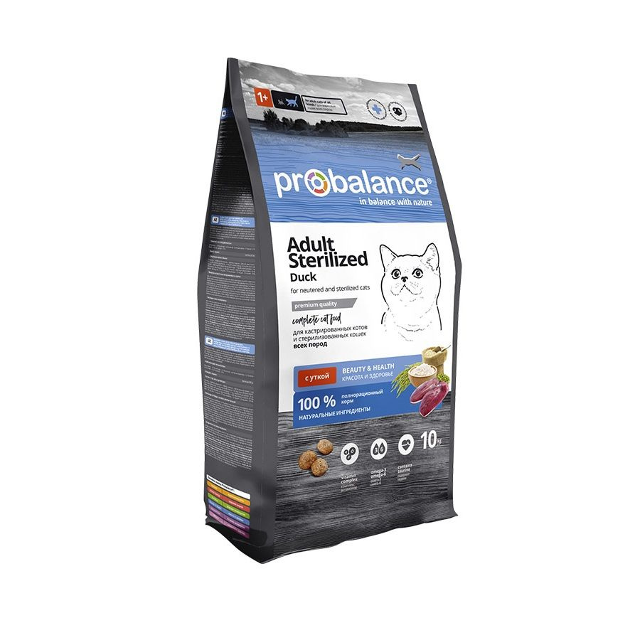 Сухой корм для стерилизованных кошек и кастрированных котов ProBalance Sterilized с уткой, 10 кг ...