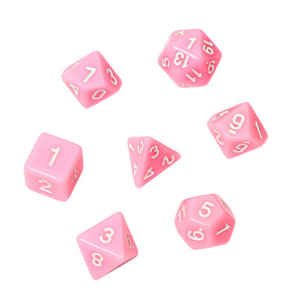 Набор кубиков для DnD (Dungeons and Dragons, ДнД), розовые, 7 шт (4 6 8 ...