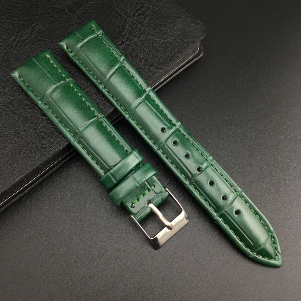 Ремешок для часов кожаный 18 мм зеленый, под рептилию, Nagata Leather ...