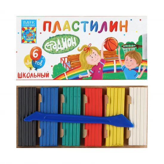 Пластилин 6 цветов, 90 гр, стек, картонная коробка Стадион - купить с ...