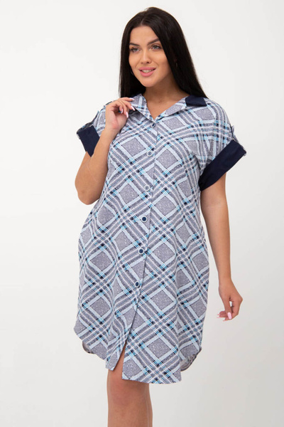 Халат Женский ZARKA Повседневный, Домашний Карманы синий, белый Пуговицы Трикотаж, размер 62 ...