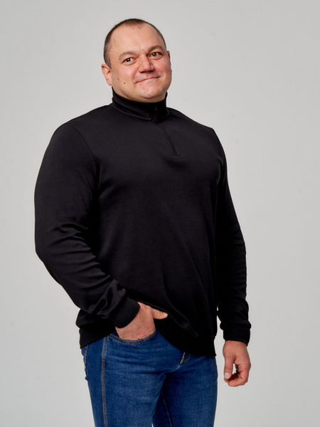 Джемпер Мужской MR. BIGMAN черный Хлопок, Полиэстер, размер 66 Без застежки Воротник, Манжеты ...