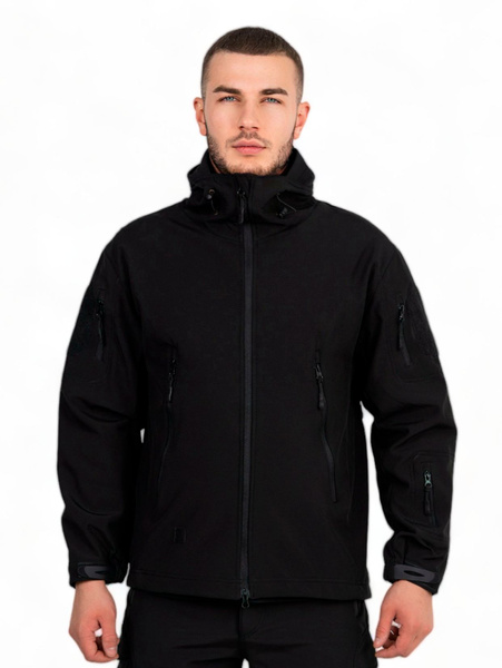 Куртка Мужской ESDY Капюшон черный Softshell, размер 50, 52 Длинный ...