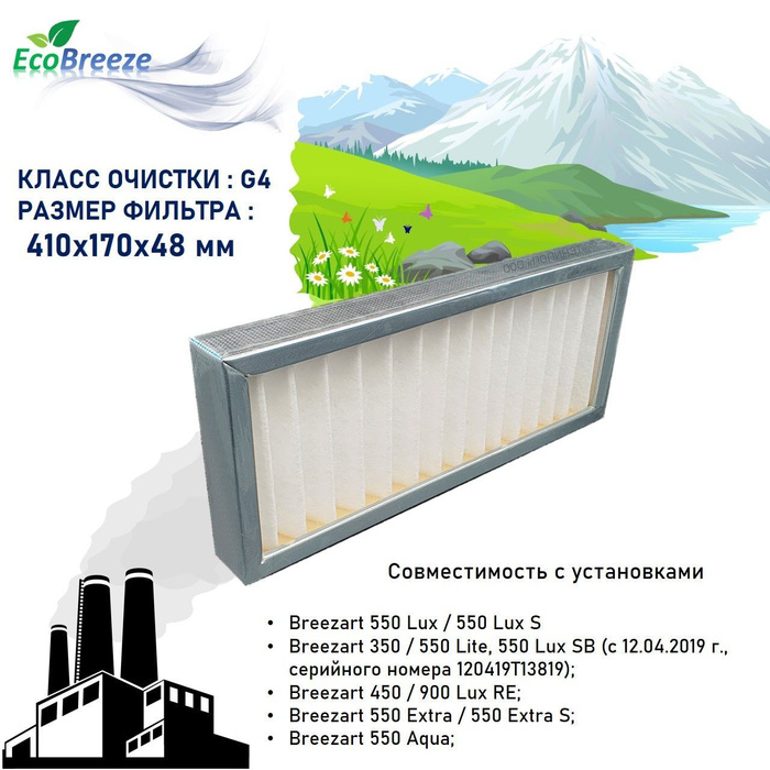 Фильтр EU4-500 Lux (ФВКас-зал 410-170-48-G4) для вент. установки - купить с доставкой по ...