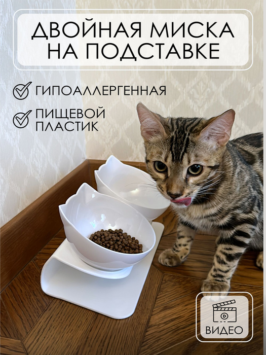 Двойная миска для животных кошек собак на подставке купить с