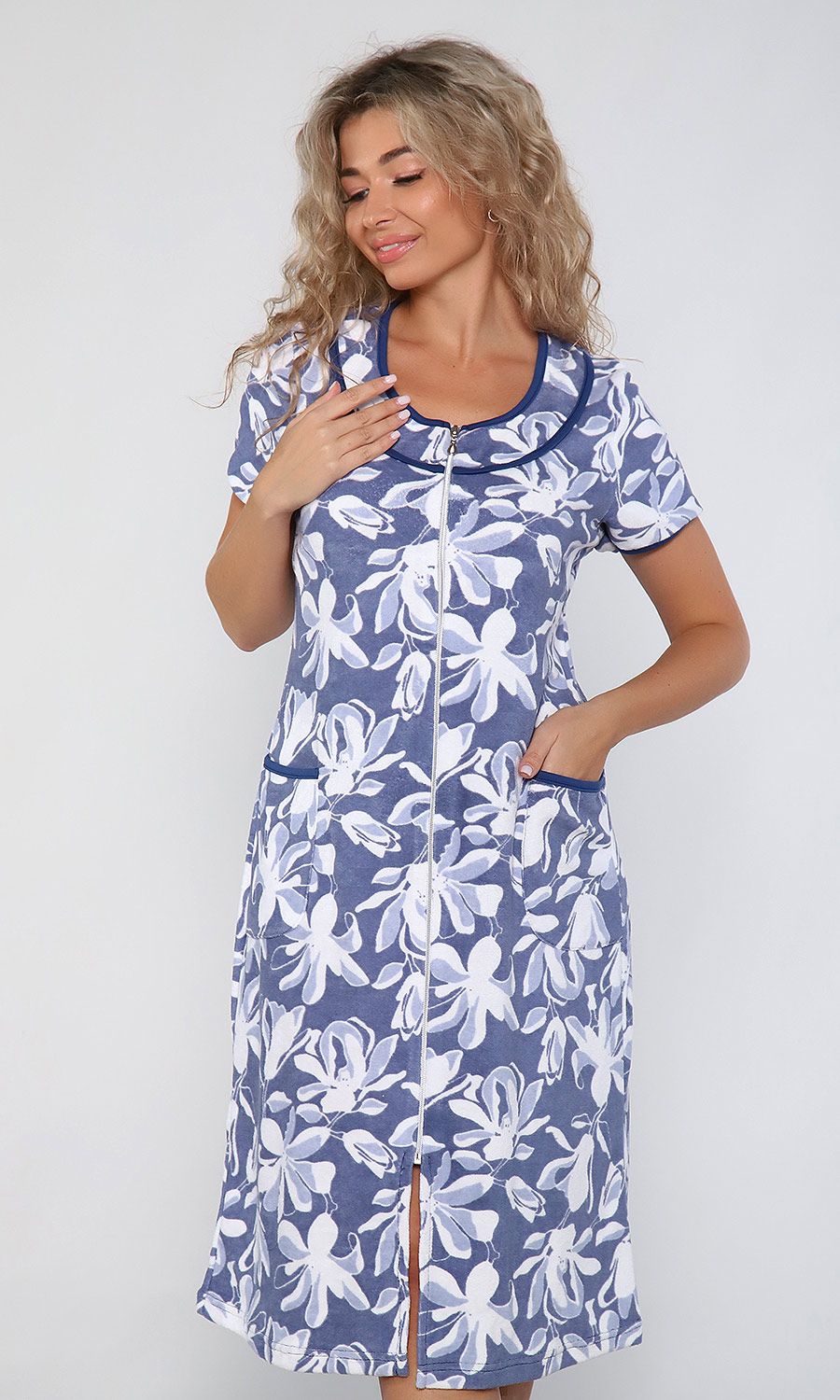 Халат Женский Н-Коллекция Домашний голубой, синий Молния Трикотаж ...