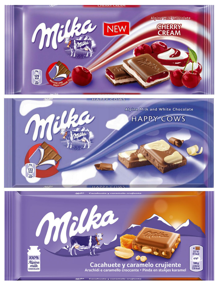 Шоколад Milka Cherry Cream + Happy Cow + Peanut Crispy Caramel (3 шт ...