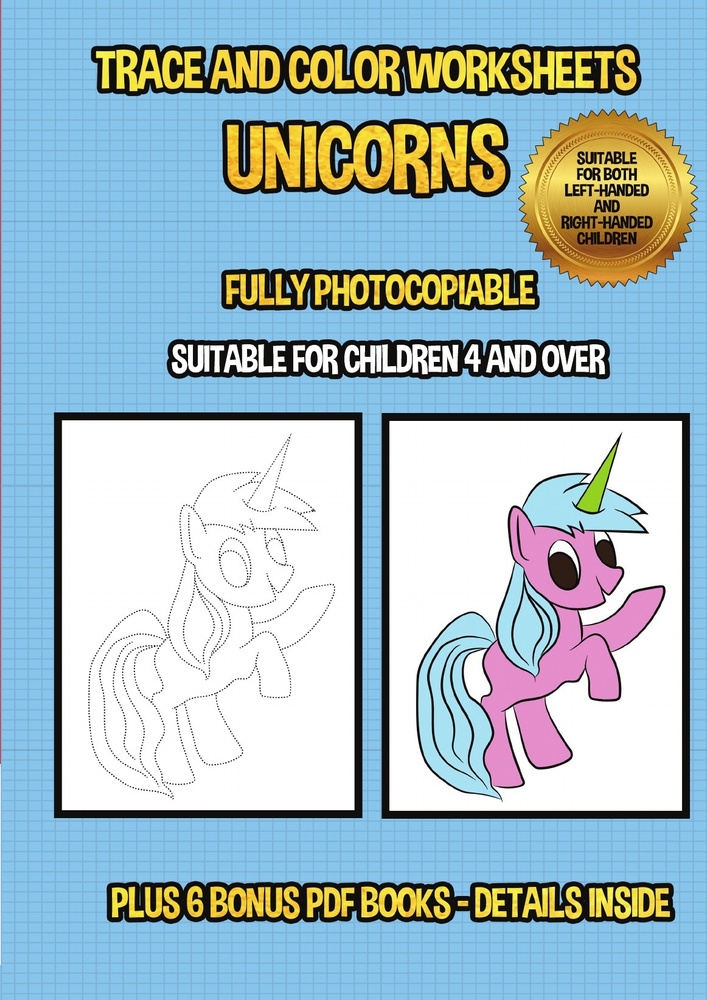 Trace and color worksheets (Unicorns). This book has 40 trace and color ...