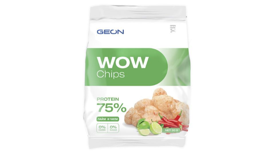 Чипсы протеиновые безуглеводные GEON Лайм-чили (75% белка, без глютена ...