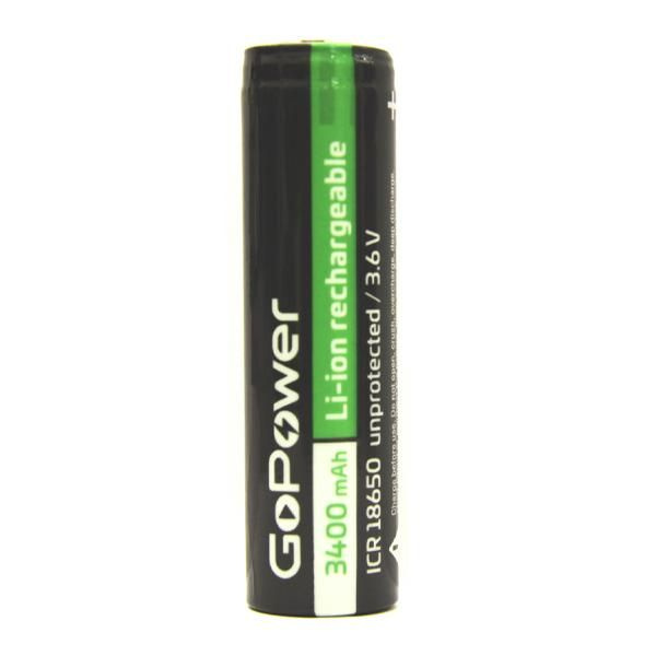 Аккумулятор GoPower 18650 ICR 3.6V Li-ion 3400mAh (б/защиты, плоский ...