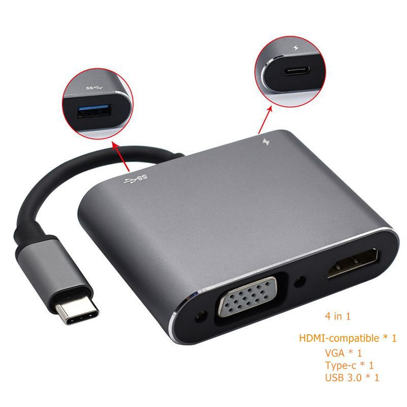 USB C - 4K HDMI VGA адаптер 4in1 концентратор USB 3.0 OTG Зарядное ...