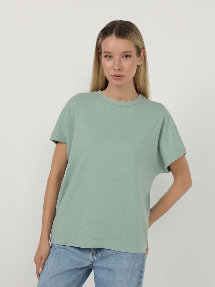 Футболка Женский MANGO бирюзовый, размер 40, 42 Хлопок Повседневный Бангладеш купить c доставкой ...