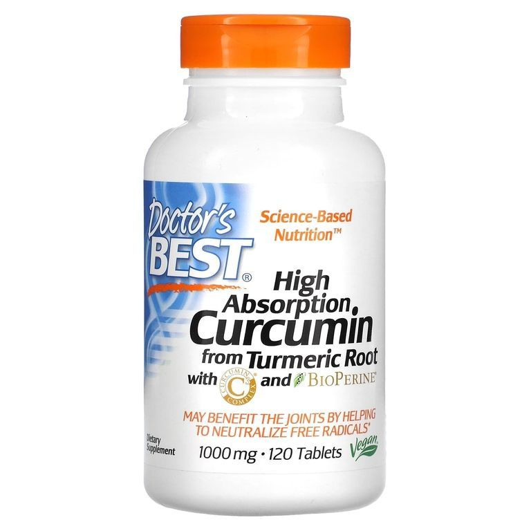 Doctor's Best, Curcumin, легкоусвояемый куркумин, 1000 мг, 120 таблеток ...