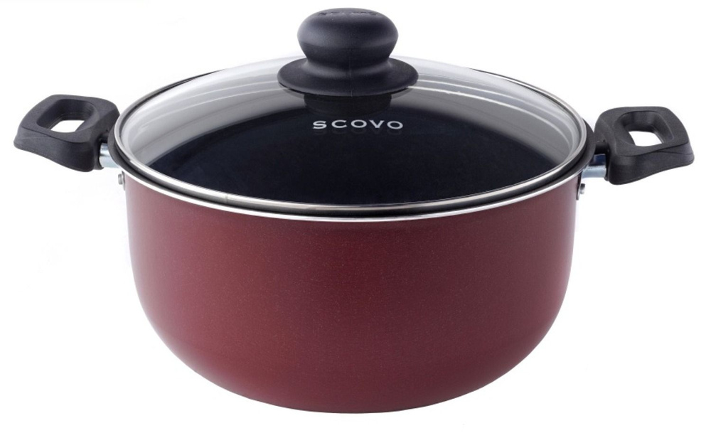 Кастрюля алюминиевая Scovo / Сково Expert, объемом 3.5л со стеклянной крышкой, для газовых и ...