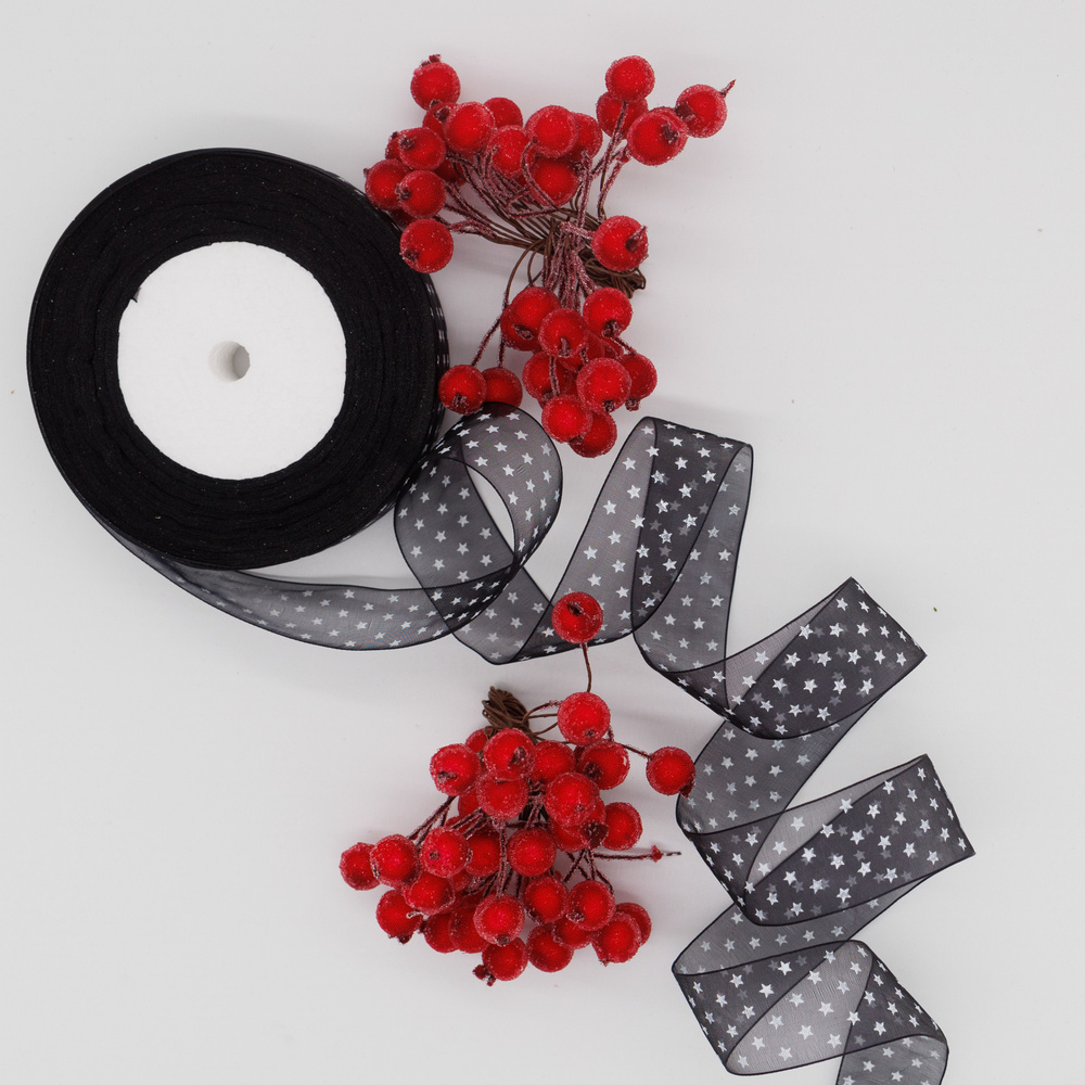 Лента органза "Звёздочки" 2,5 см*50 ярдов чёрная - купить с доставкой ...