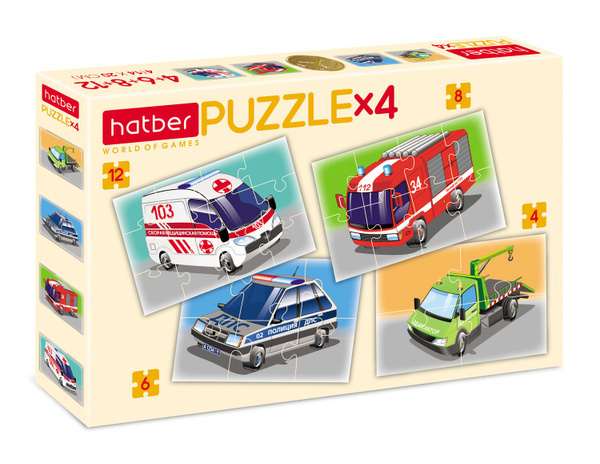 Пазлы Hatber 4-6-8-12 элементов А5ф 200х140мм "4 картинки в 1 коробке" -Служебные авто- купить ...