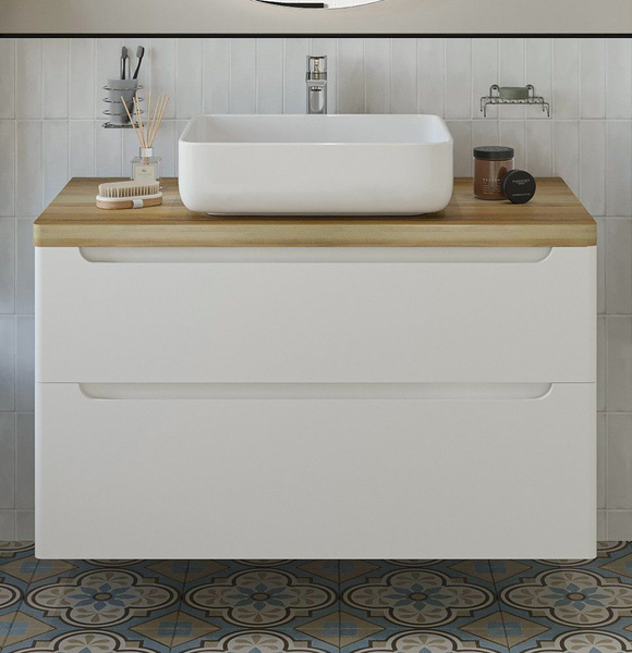 Тумба с раковиной STWORKI Берген 100 белая со светлой столешницей купить на OZON по низкой цене ...