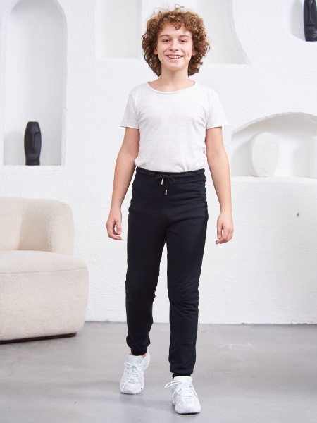 Брюки Девочки, Мальчики Dagi черный для спорта Спортивный, размер 104, 110 Завязки оверсайз На ...