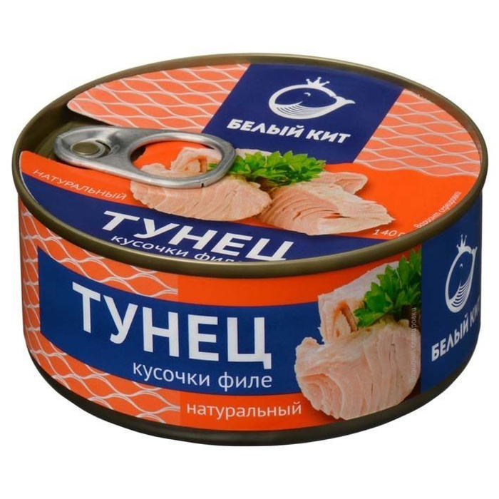 Тунец слайсы "Белый кит" в собственном соку 140г, банка с ключом ...