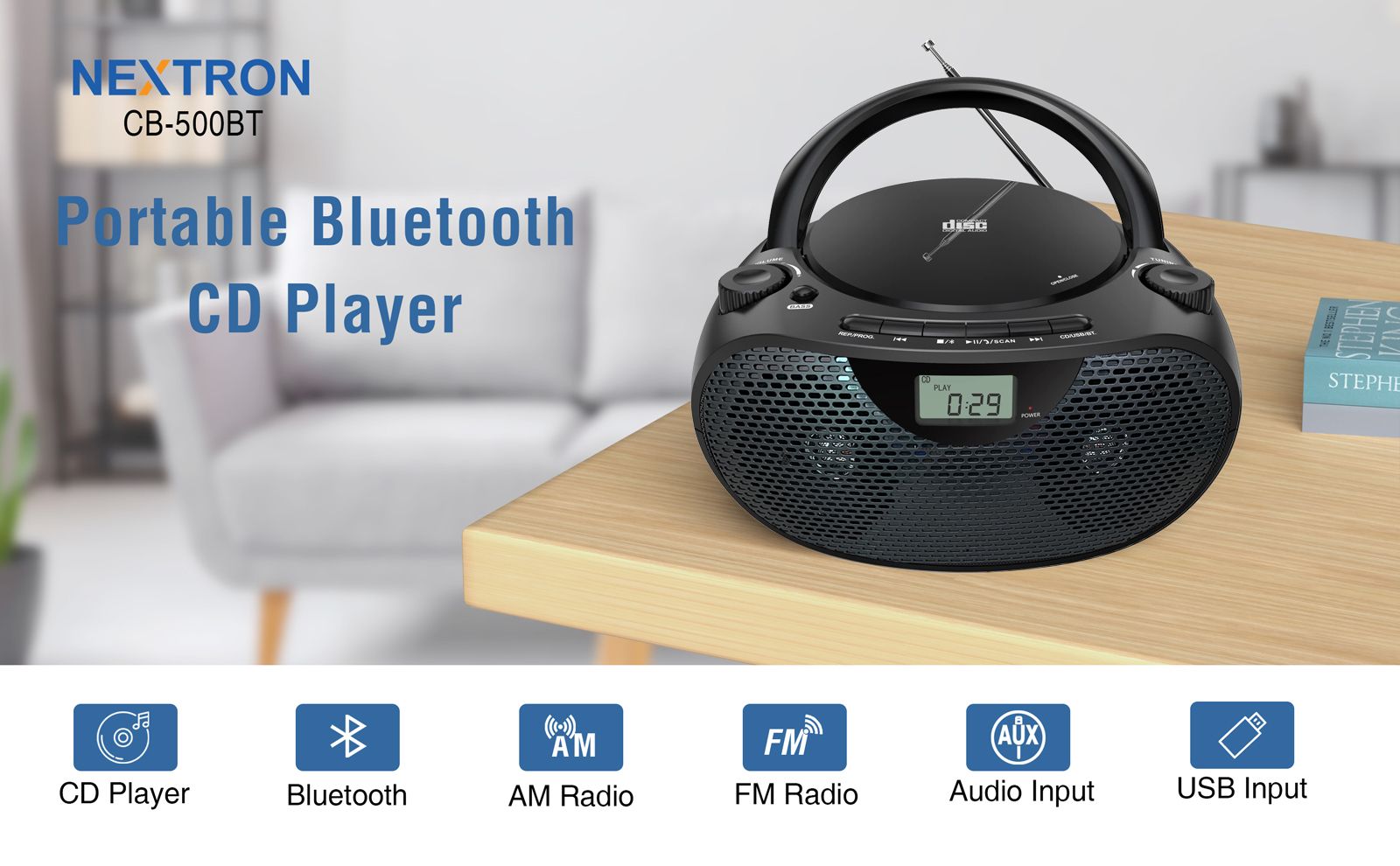 Портативный CD-плеер Boombox с AM / FM радио, Bluetooth, USB, чистый и ...