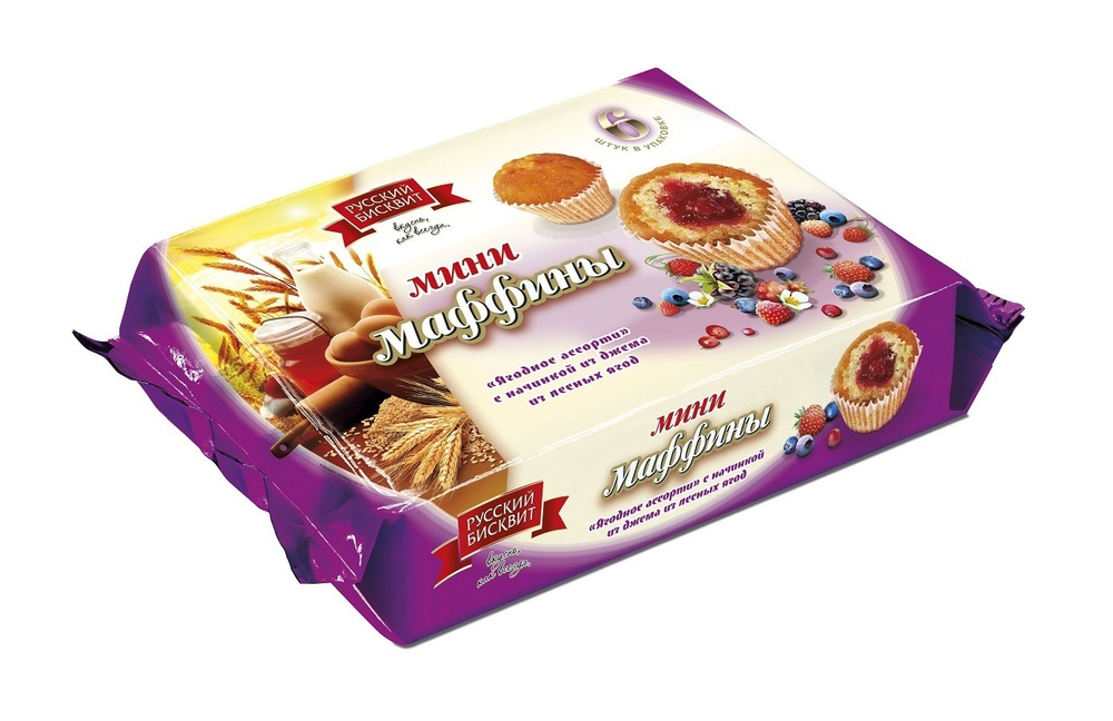 Мини-маффины Русский бисквит с начинкой из джема лесных ягод, 200 гр ...