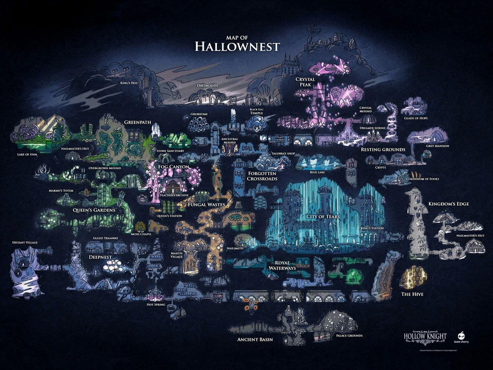 Постер и Плакат и Постер Hollow Knight-Hallownest, Игровая карта, 60 42 ...