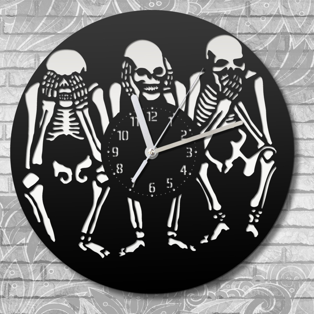 Настенные часы деревянные бесшумные скелеты череп готика 539 купить по низкой цене в