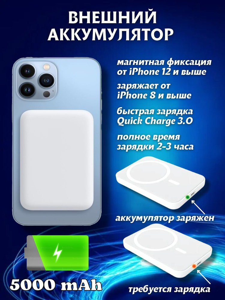 Внешний аккумулятор magsafe Battery на 5000 мАч для iPhone/ Магнитная ...