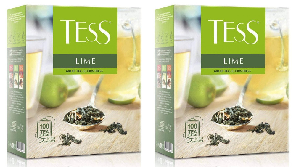 Tess Чай зеленый Lime 100 пакетиков по 1 5 г 2 уп купить с