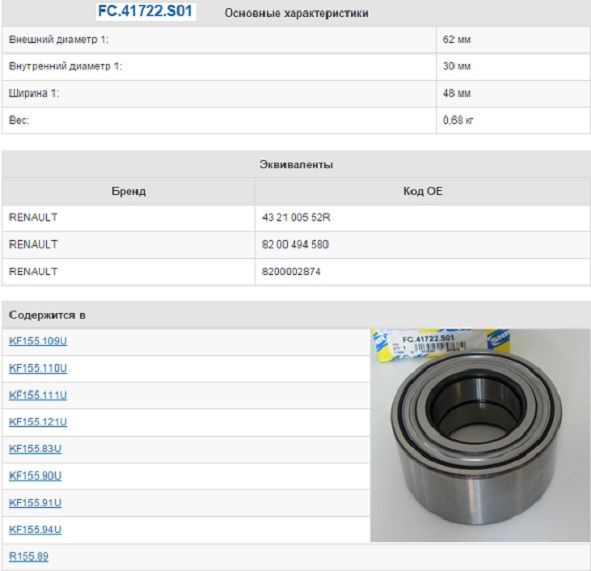 Подшипник ступицы колеса зад лев SNR FC.41722.S01 - купить по доступным ...