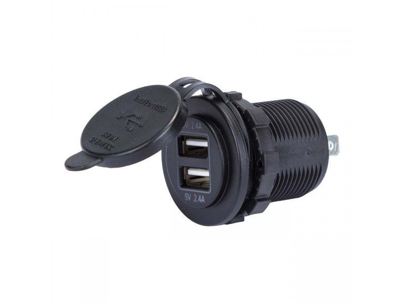 Розетка USB 2.4A (зарядка) круглая два выхода с подсветкой d22 (redBTR ...