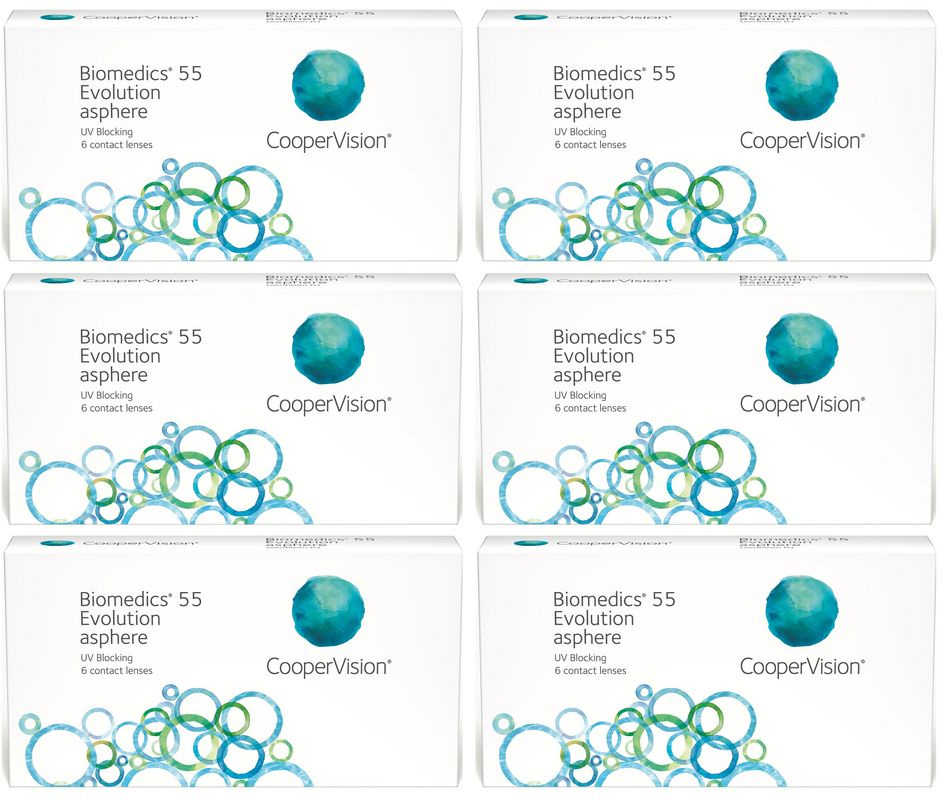 Biomedics 55 Evolution -7.50 / 14.2 / 8.6, 36 штук (6 пачек по 6 линз ...