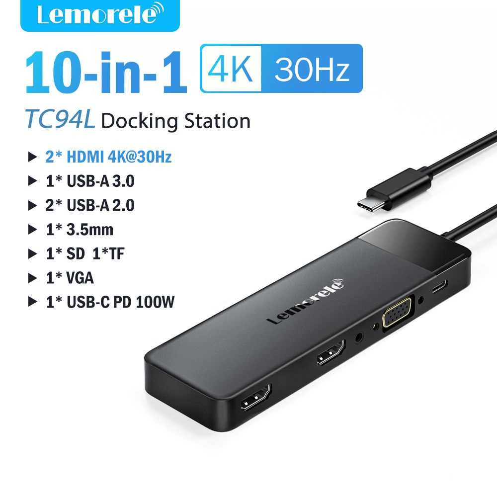Lemorele USB-C Hub 10-портовая док-станция USB Type C к Dual HDMI 4K 30 ...