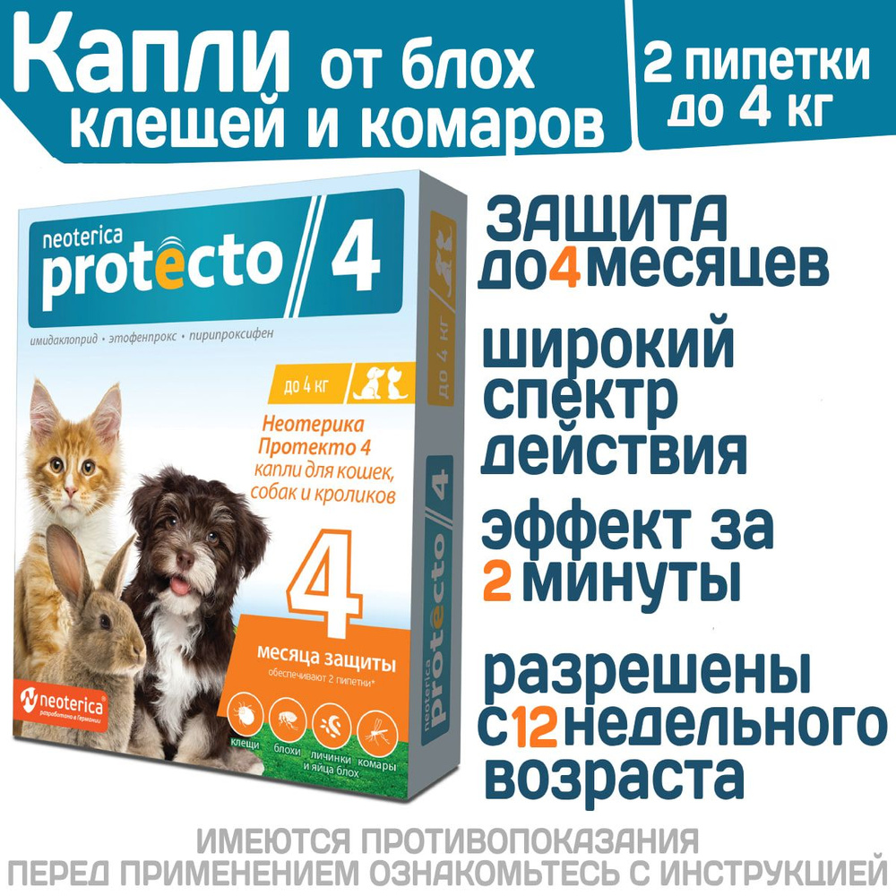 Капли на холку от клещей блох и комаров для кошек собак и кроликов до