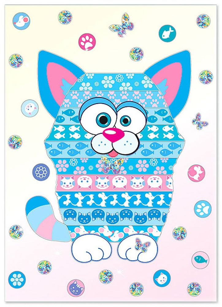 Картина-коллаж Клевер "Полосатик Мурсик", голографические стикеры (АС 19-217) - купить с ...