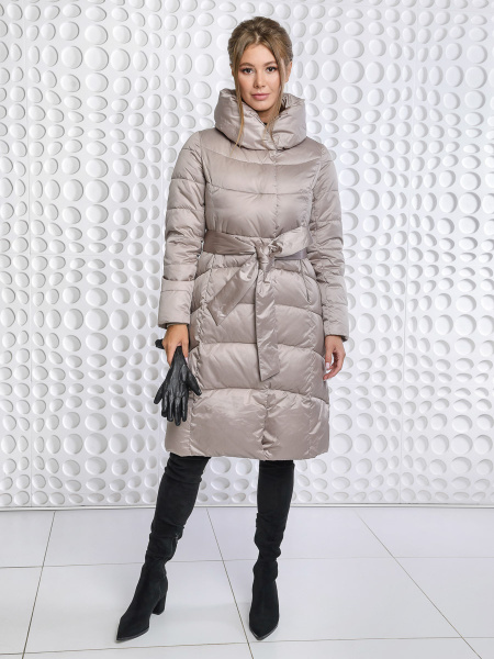 Пальто Женский Elfina Карманы бежевый Полиэстер Длинный Изософт, размер 48 прямой Еврозима ...