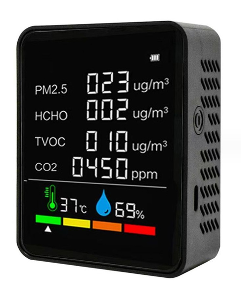 Монитор качества воздуха 6 в 1. Детектор пылевых частиц PM2.5, HCHO, TVOC, СО2, температуры и ...