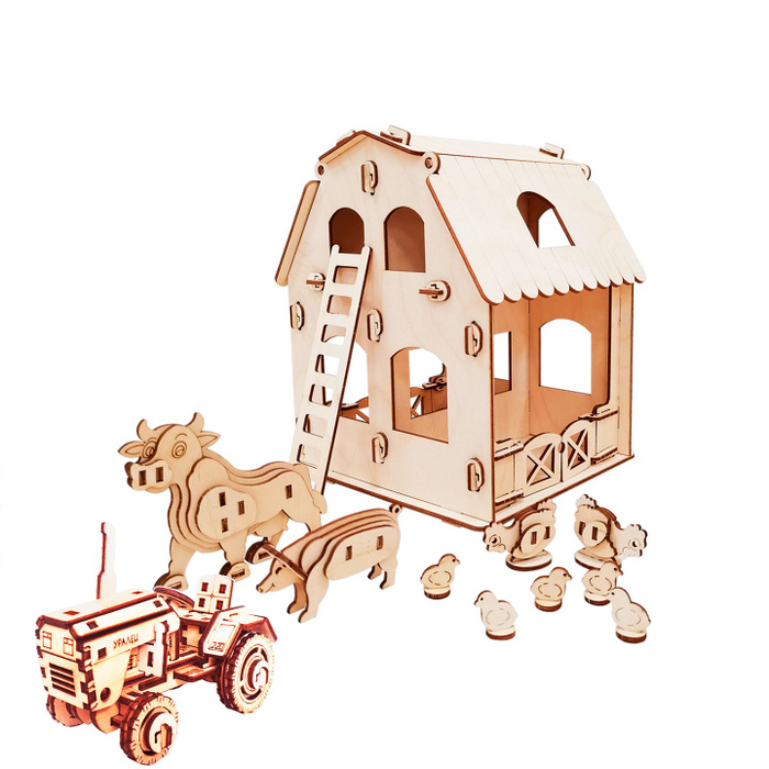 Детский деревянный конструктор из фанеры " Мини ферма " + минитрактор ...