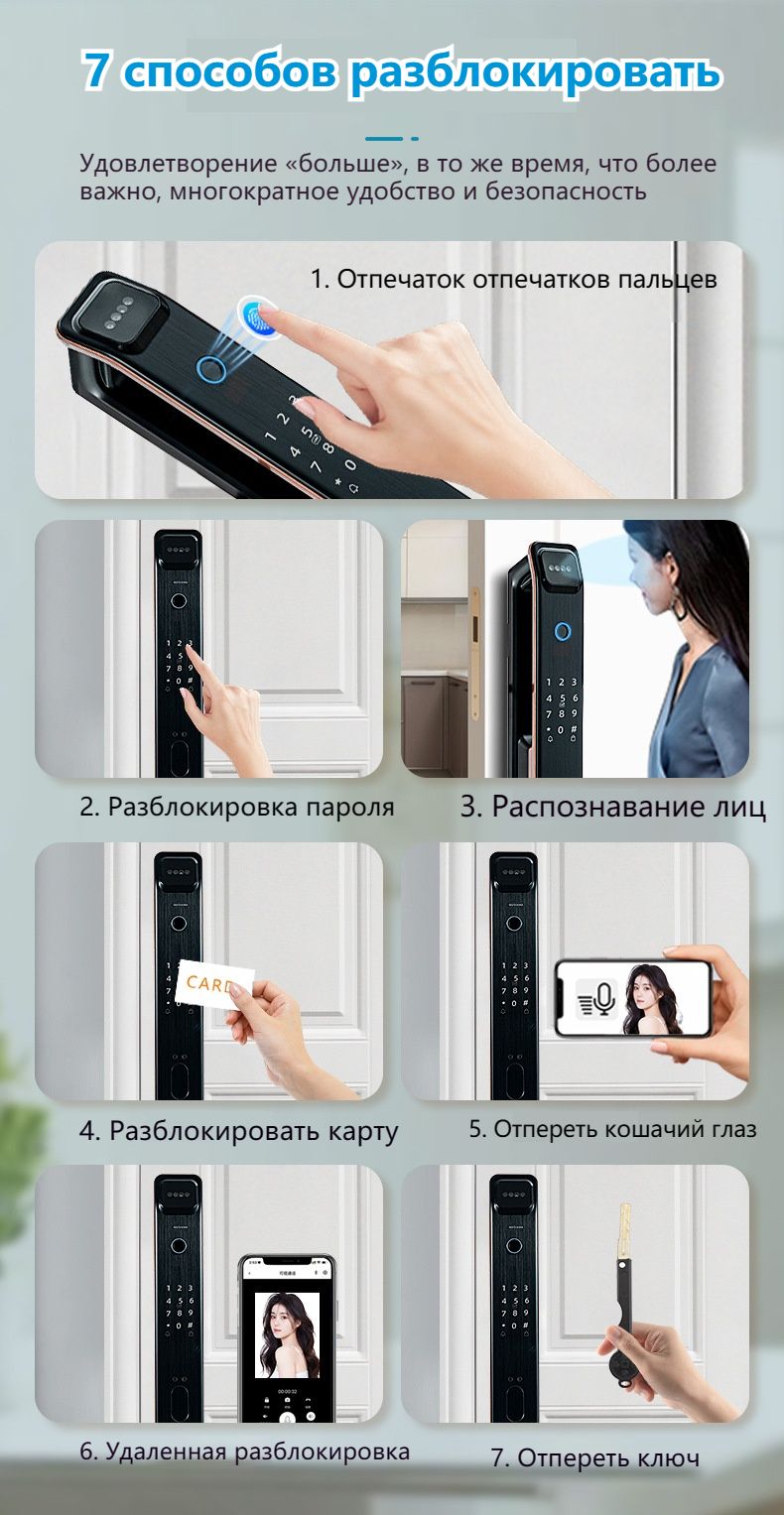 LEZN-D9 Электронный умный замок с функцией распознавания лица ...
