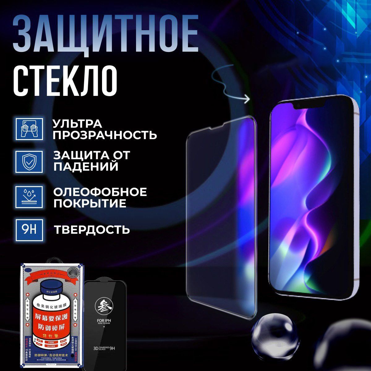 Защитное стекло на Айфон 14 Про Макс/ Противоударное, защитное ...