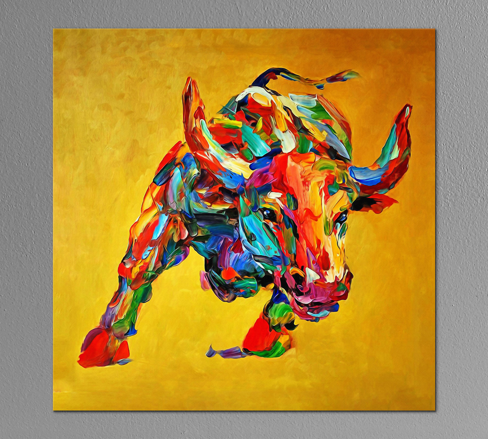 Картина интерьерная на натуральном холсте Poly Print Art Бык 60х60 см купить по низкой цене